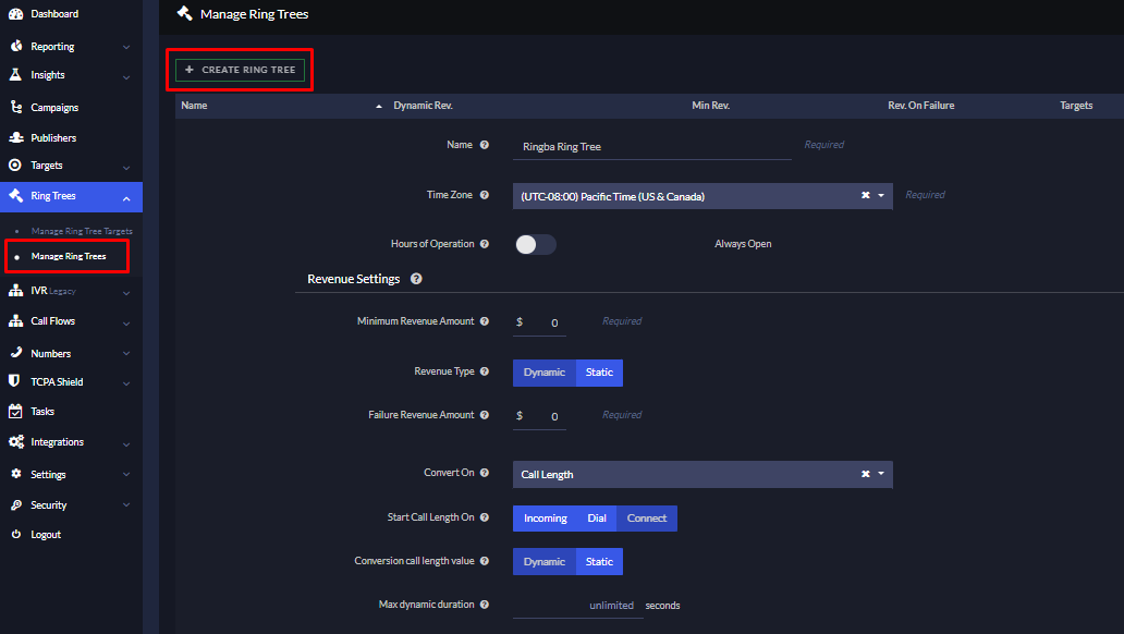 Create a Ring Tree Target to Ping an RTB Campaign – Ringba